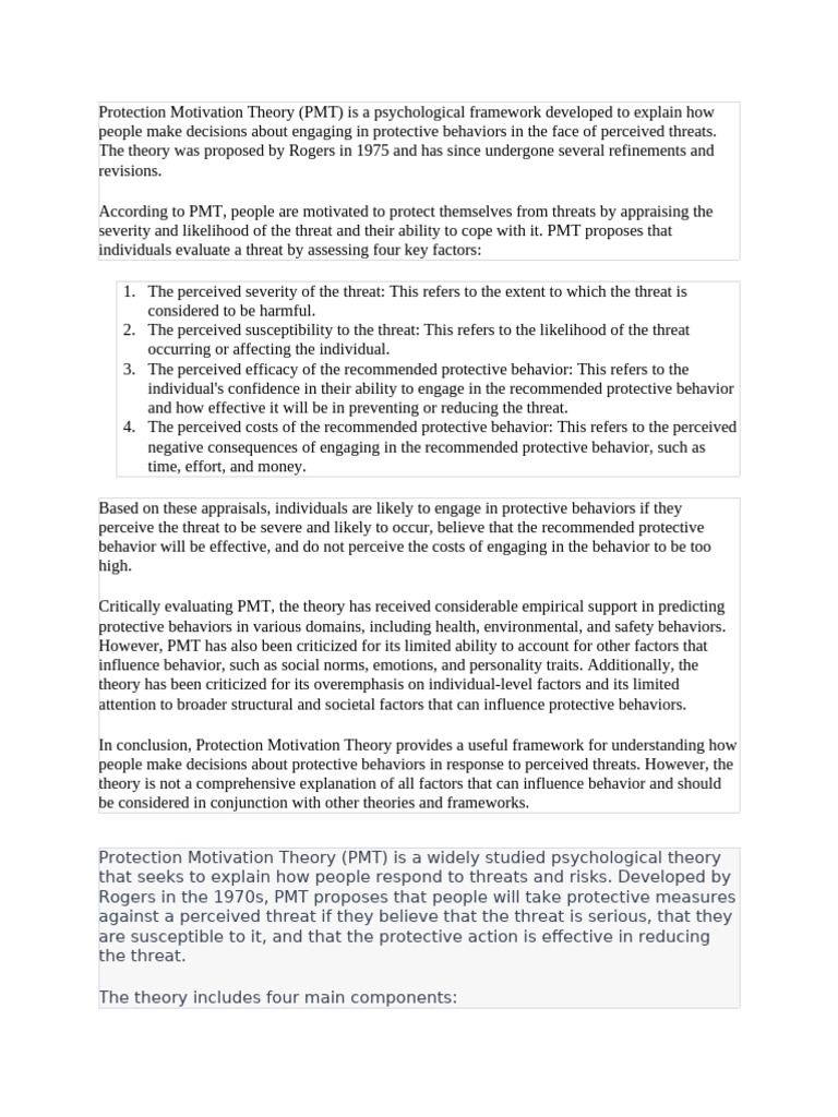 Protection Motivation Theory | PDF | Psychology | Behavioural Sciences