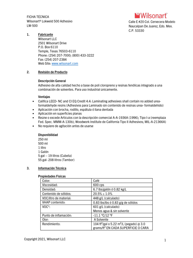 ADHESIVO.-Wilsonart Lokweld 500 Adhesivo - Ficha Tecnica | PDF | Cobre ...
