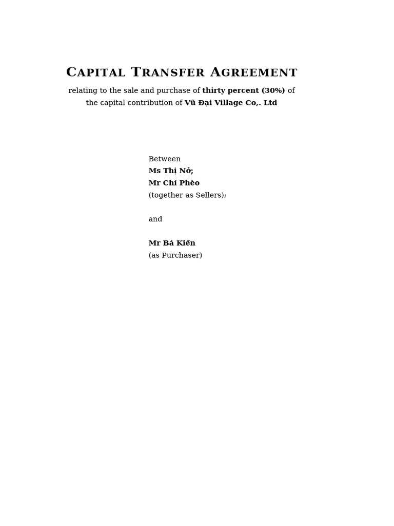 Capital Transfer Agreement Overview | PDF | Taxes | Breach Of Contract