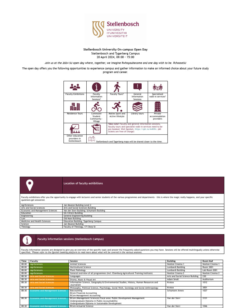 Stellenbosch University Open Day 2024 | PDF | Social Sciences | Science