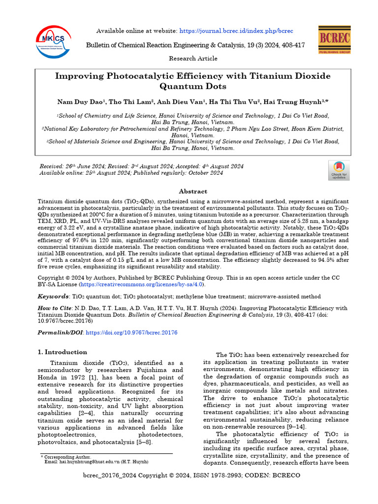 Improving Photocatalytic Efficiency With Titanium | PDF | Titanium Dioxide | Transmission ...