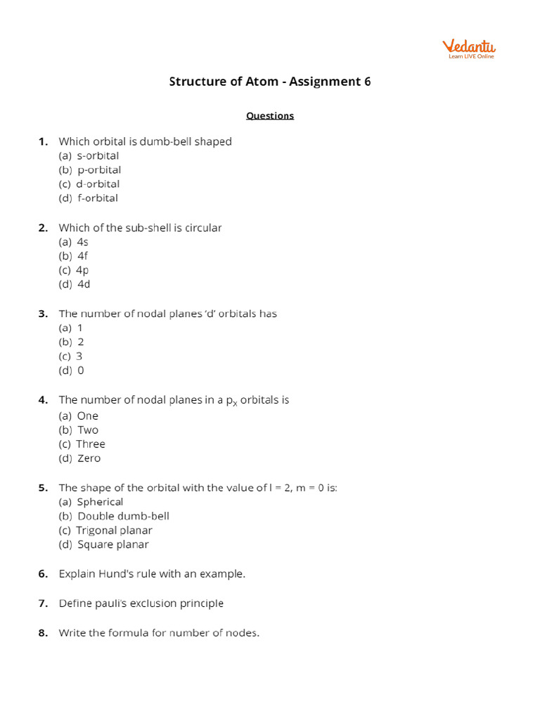 Structure of Atom - Assignment 6 | PDF