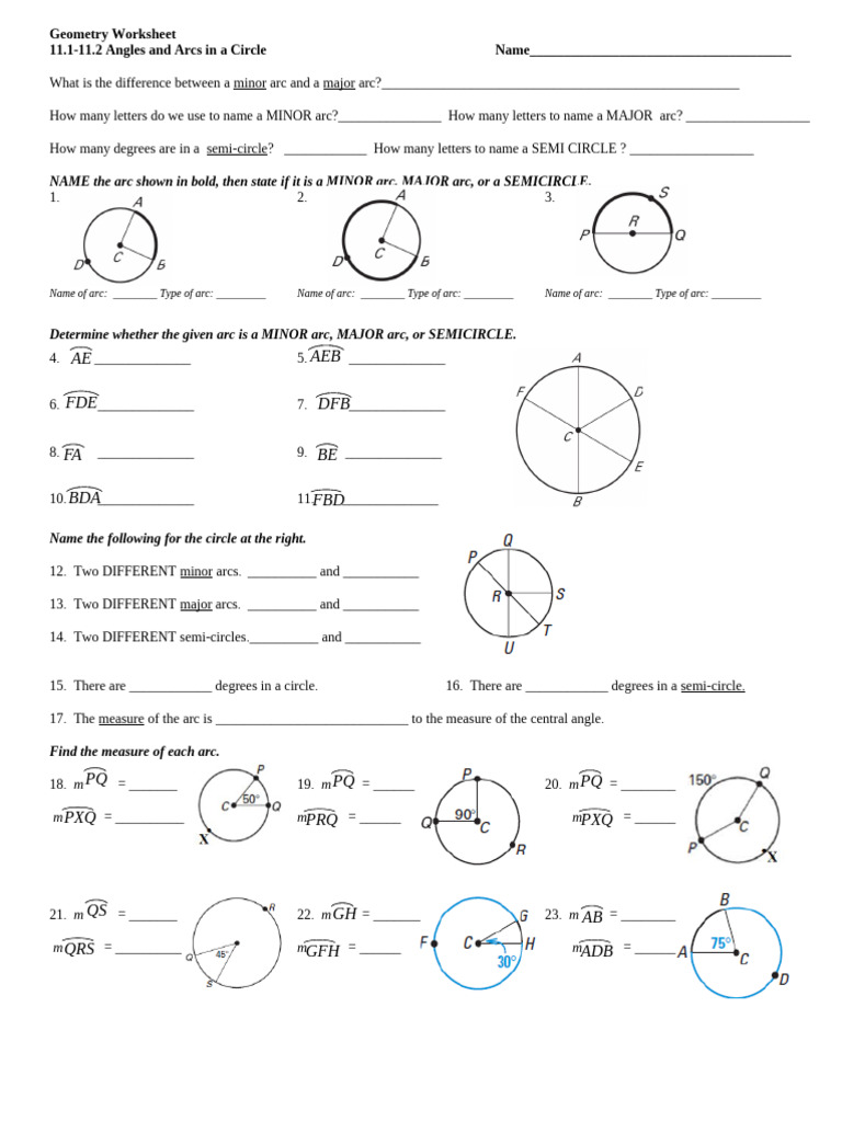 Circle Geometry: Angles and Arcs Worksheet | PDF | Euclid | Teaching ...