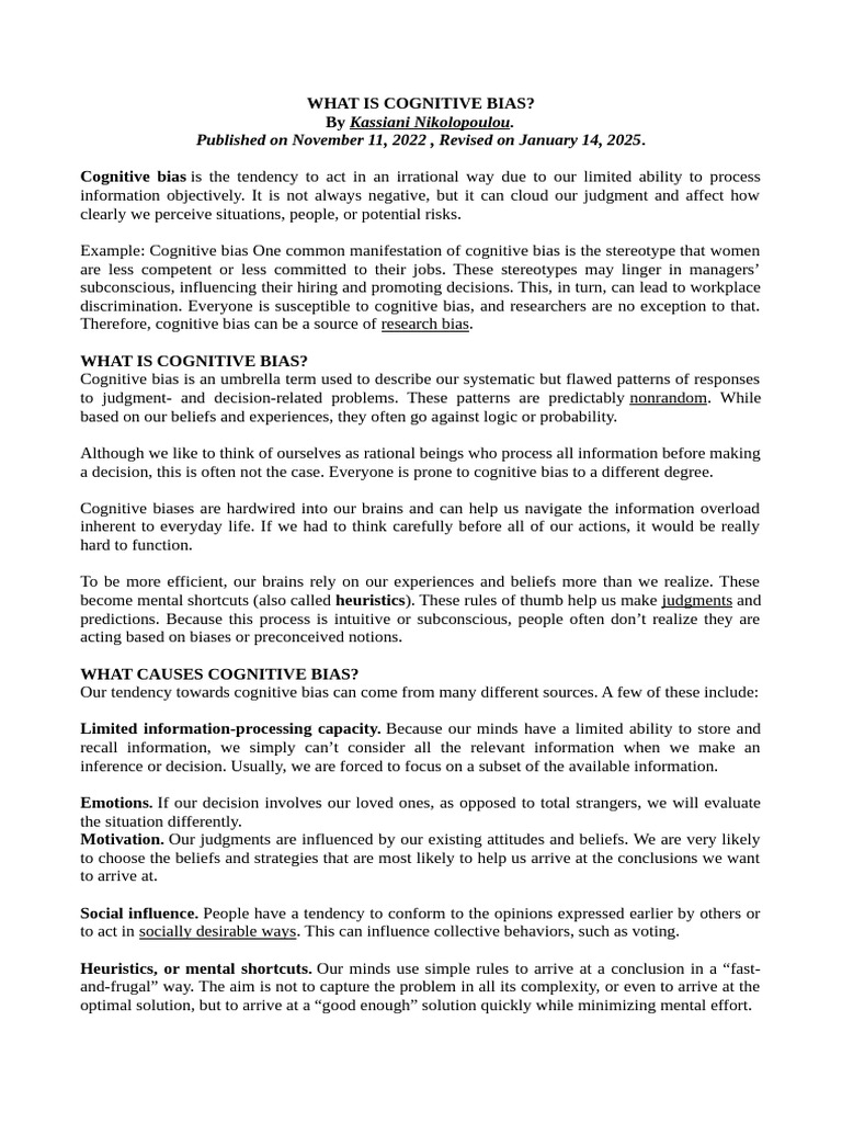 Understanding Cognitive Bias: Types & Impact | PDF | Heuristic | Decision Making