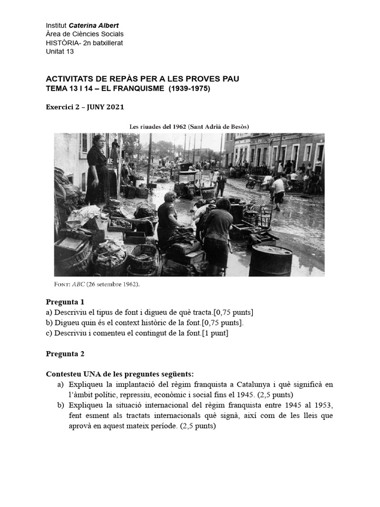 Activitats de Repàs Per A Les Proves Pau Tema 13 2021 | PDF