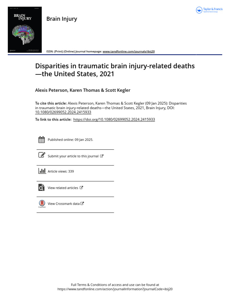 Disparities in Traumatic Brain Injury-Related Deaths-The United States ...