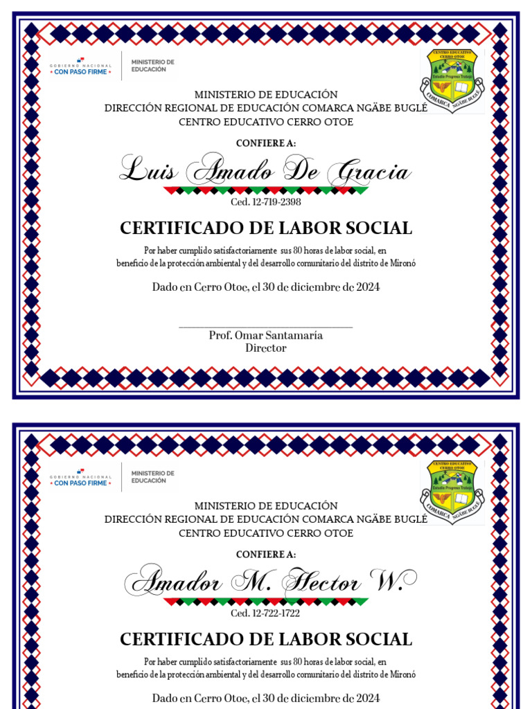 Certificado de Labor Social en Mironó | PDF | Sociedad de las Americas ...