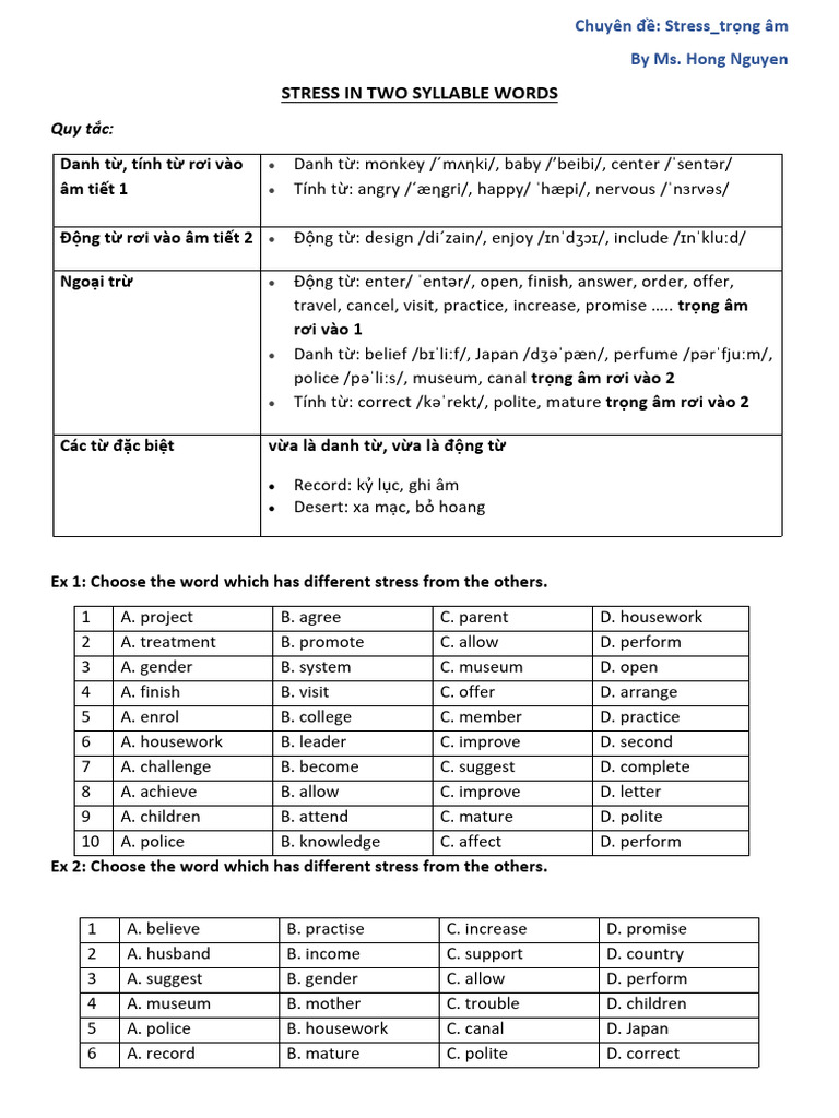 Stress in Two Syllable Words | PDF | Woman