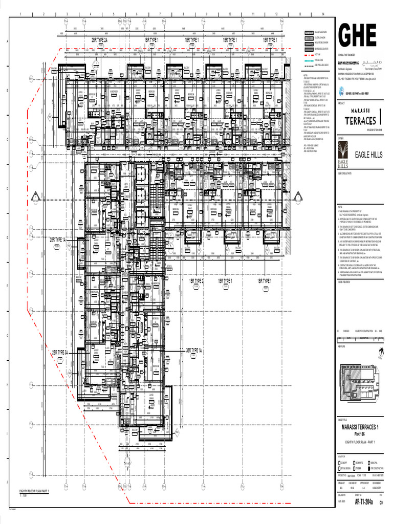 AR-T1-204a-EIGHTH FLOOR PLAN - PART 1 | PDF | Structural Engineering | Architectural Elements