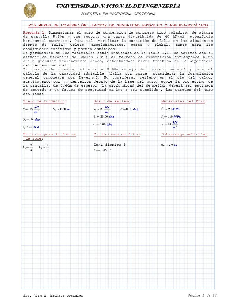 PC5 Muro de Contencion Alan | PDF | Ingeniero civil | Ingeniería estructural
