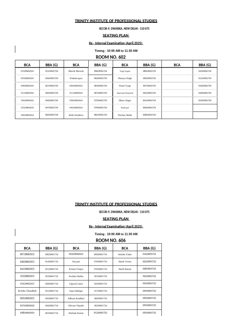 Room Wise Seating Plan April 2025 Paper 1 | PDF
