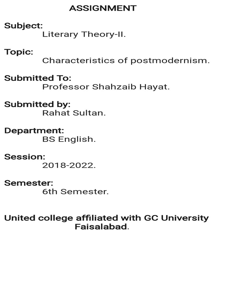 Post Modernism Lit Features | PDF | Postmodern Literature