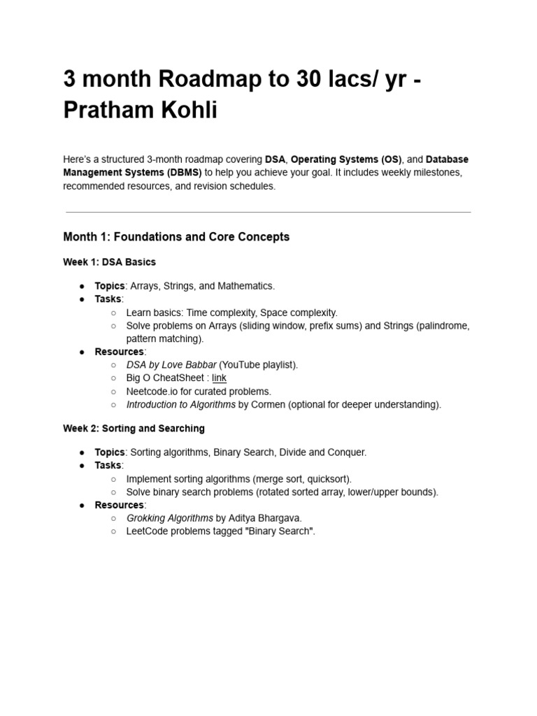 3 month Roadmap to 30 lacs- yr - Pratham Kohli | PDF | Dynamic Programming | Algorithms And Data ...