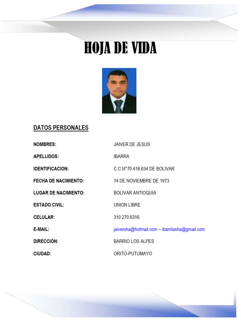 Hoja de Vida Jaiver de Jesus Ibarra | PDF