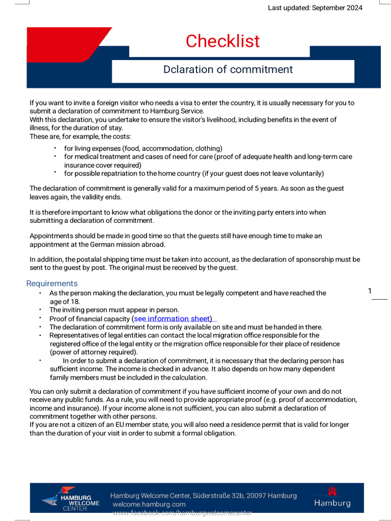 Checkliste Declaration of Commitment Stay Under 90days Data | PDF | Travel Visa