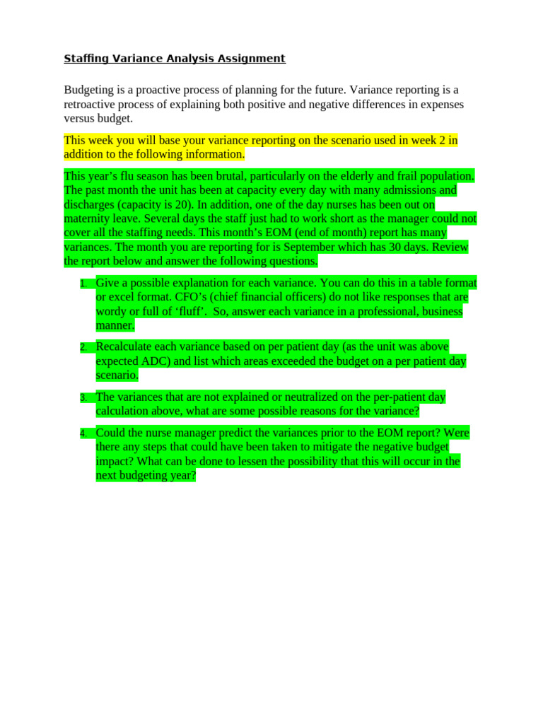 Staffing Variance Assignment | PDF