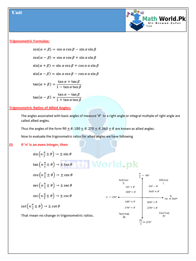 Ex. 8.1 FSC Part-1 NBF | PDF | Trigonometric Functions | Trigonometry