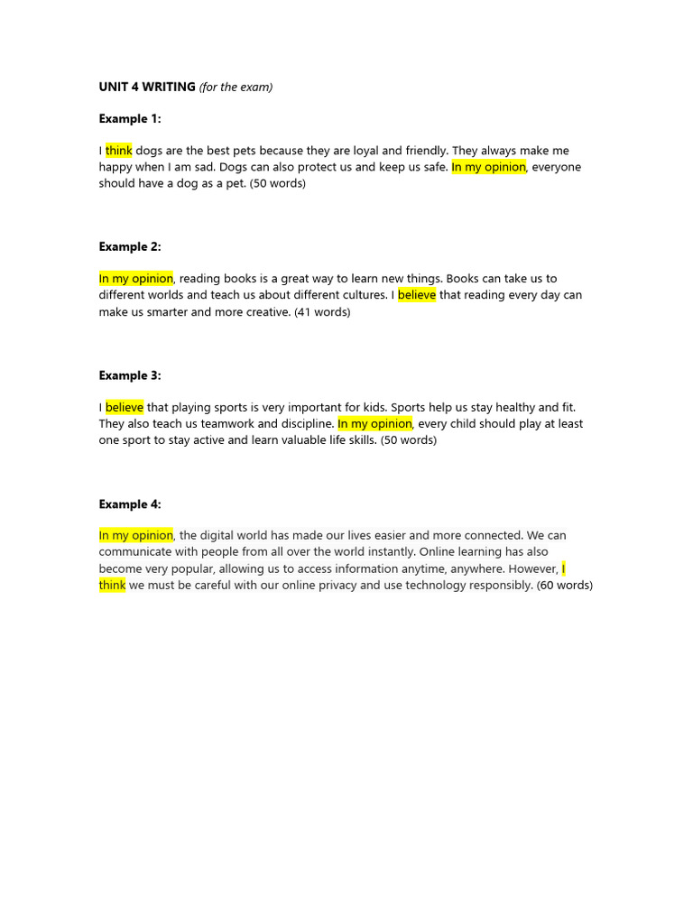UNIT 4 WRITING PRACTICE 5th | PDF