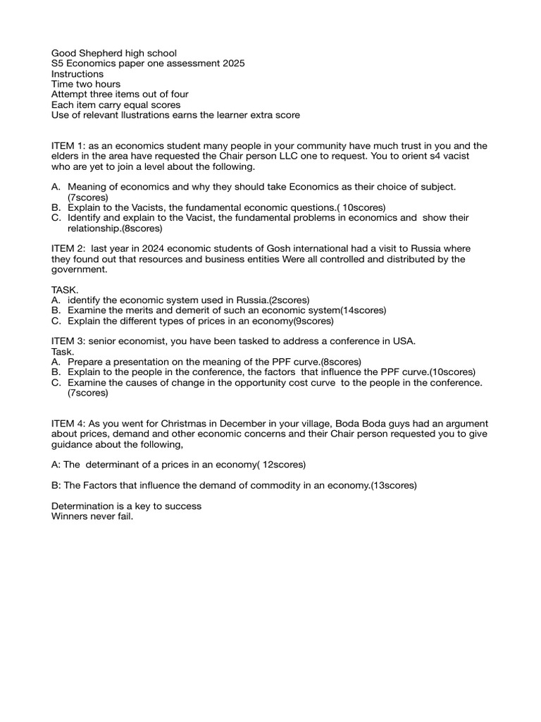 S5 Economics Assessment Guide 2025 | PDF