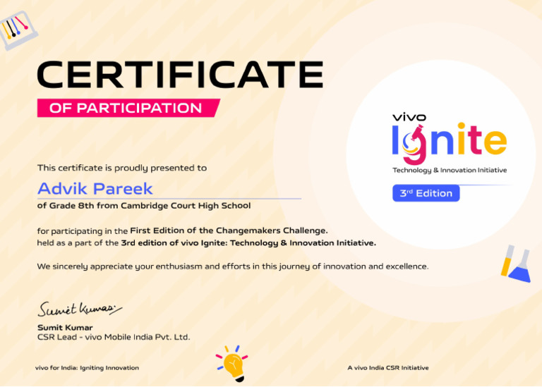 Vivo Ignite - Certificate | PDF