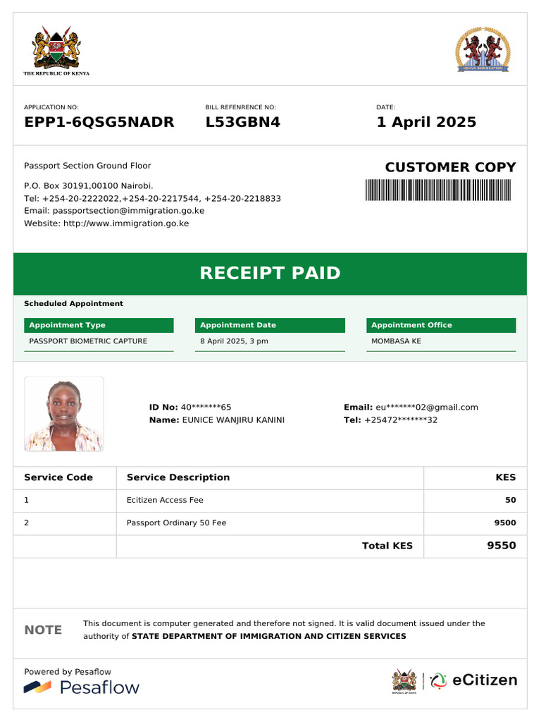 Epp1-6qsg5nadr-Immigration Receipt | PDF | Passport | National Security