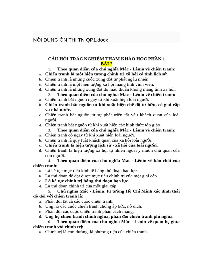 N I Dung Ôn Thi TN QP1 | PDF