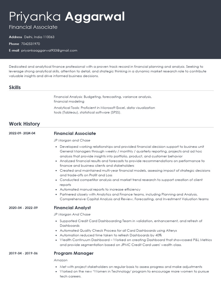 Priyanka Aggarwal Resume | PDF | Business | Economies