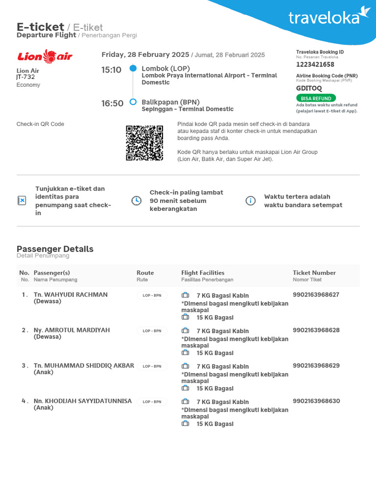 Flight#1 Wahyudi Rachman Lop Gditoq Bpn Flight Originating | PDF
