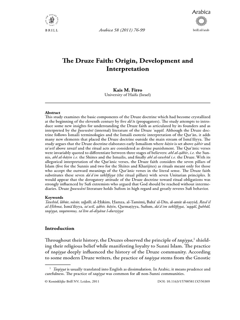 The Druze Faith Origin, Development and Interpretation (Firro, Kais M ...