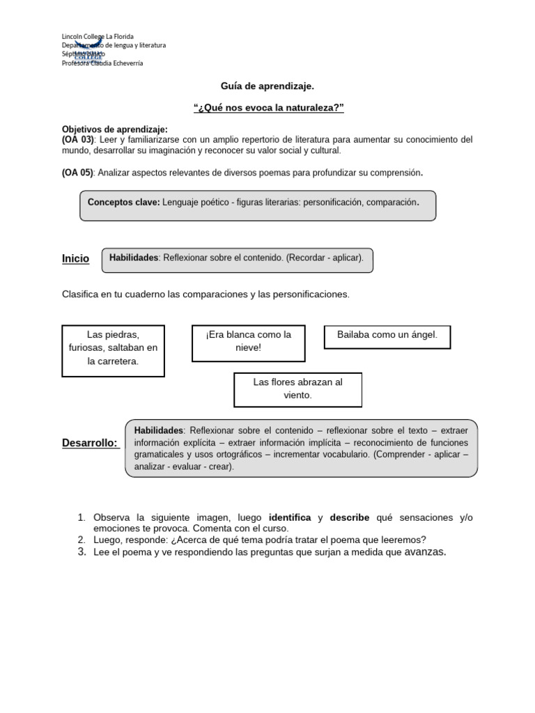 Guía Poesía y Lenguaje Figurado 7 ° | PDF