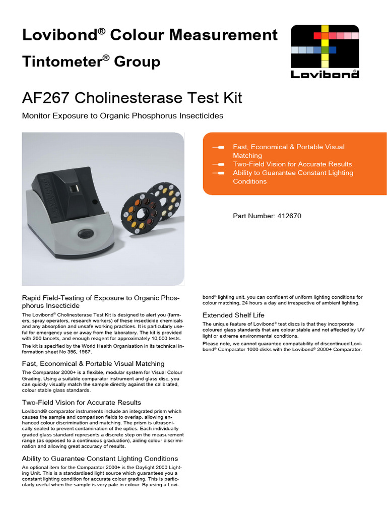 Lovibond - AF267 - Cholinesterase Kit - Datasheet 412670 | PDF