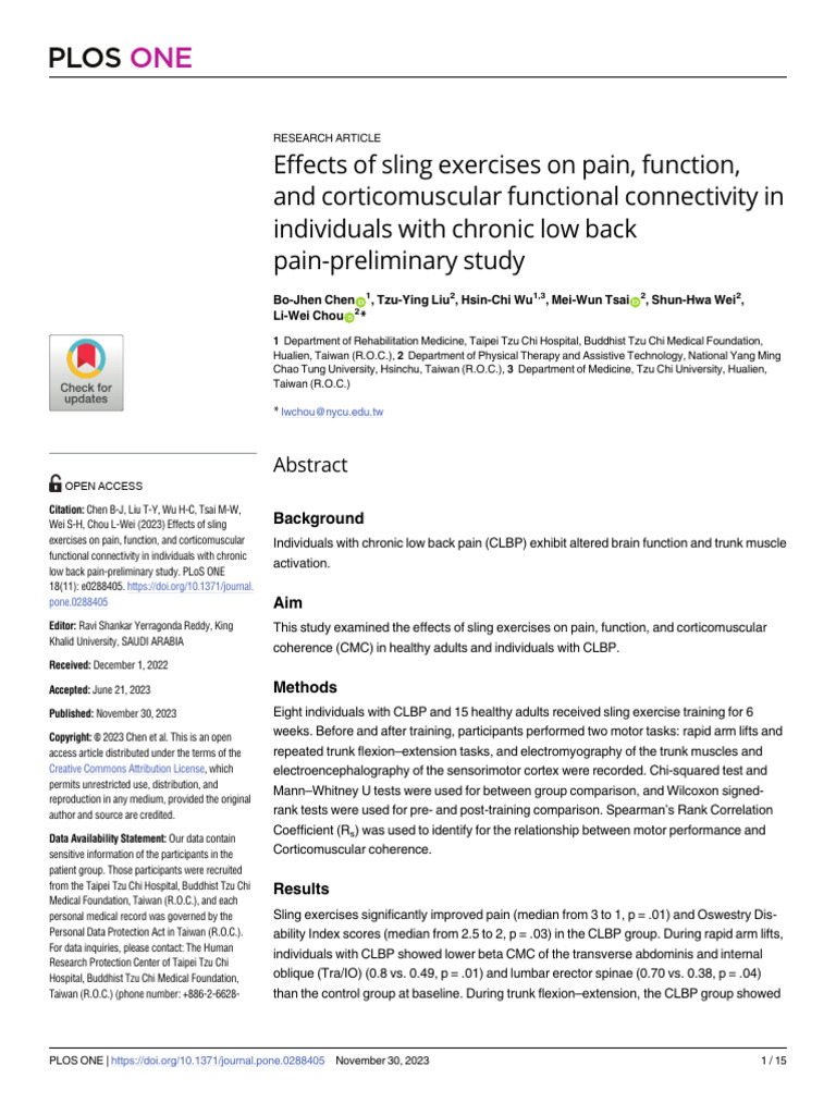 Effects of Sling Exercises On Pain, Function, and Corticomuscular ...