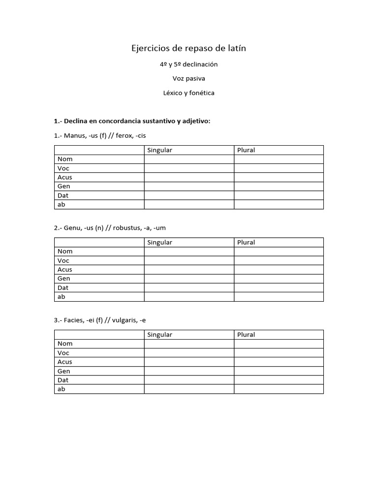 Ejercicios de Repaso de Latin | PDF | Plural | Lingüística