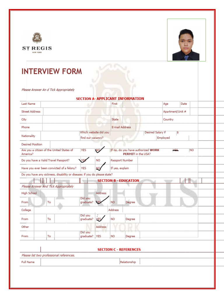 ST Regis Application Form-Fahmiwk | PDF | Employment | Labor