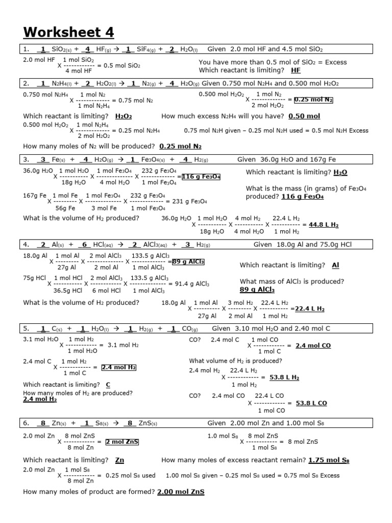 CH 12 Worksheet 4,5,6 Ans | PDF | Mole (Unit) | Sodium Hydroxide