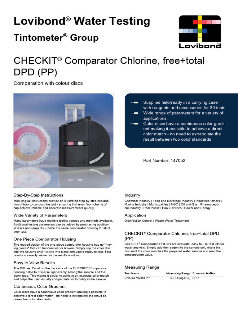 Lovibond - Checkit Comparator Chlorine, Free+total DPD (PP) - Datasheet ...