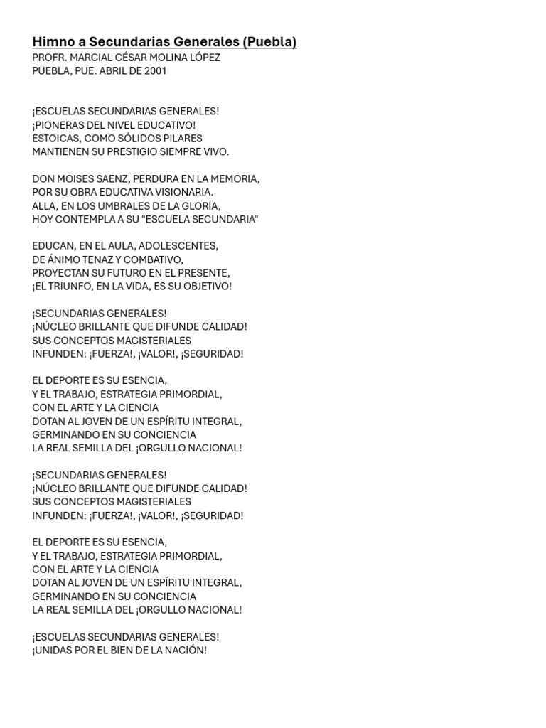 Himno A Secundarias Generales | PDF