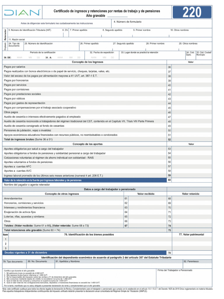 FORMATO RETENCION 220 | PDF