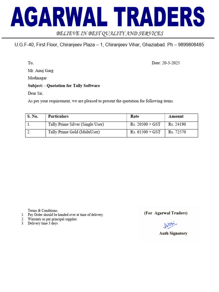 Quotation For Tally | PDF