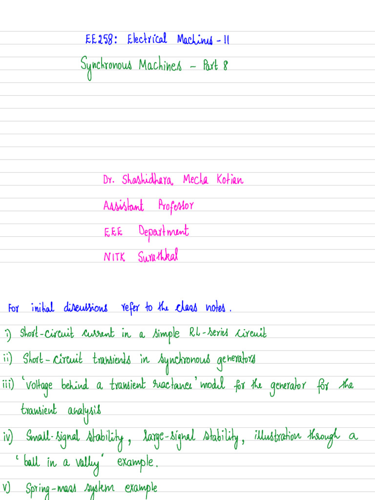 EE258 - Synchronous Machines - Part 8 | PDF
