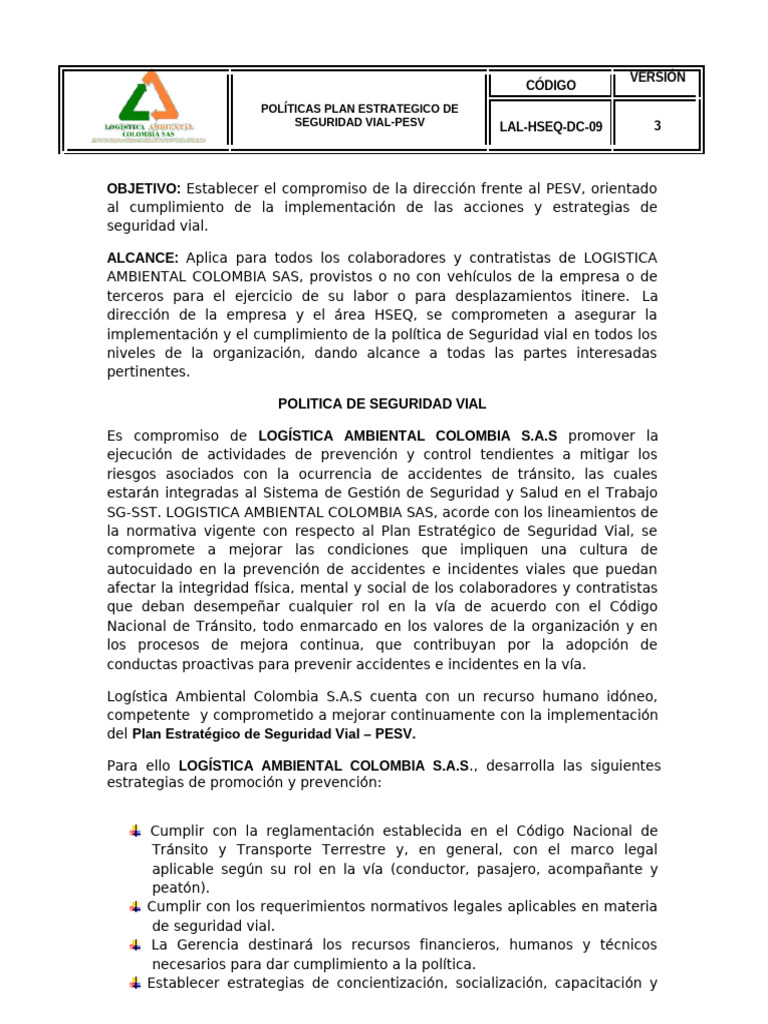 Políticas de Seguridad Vial en Logística Ambiental | PDF | Seguridad ...