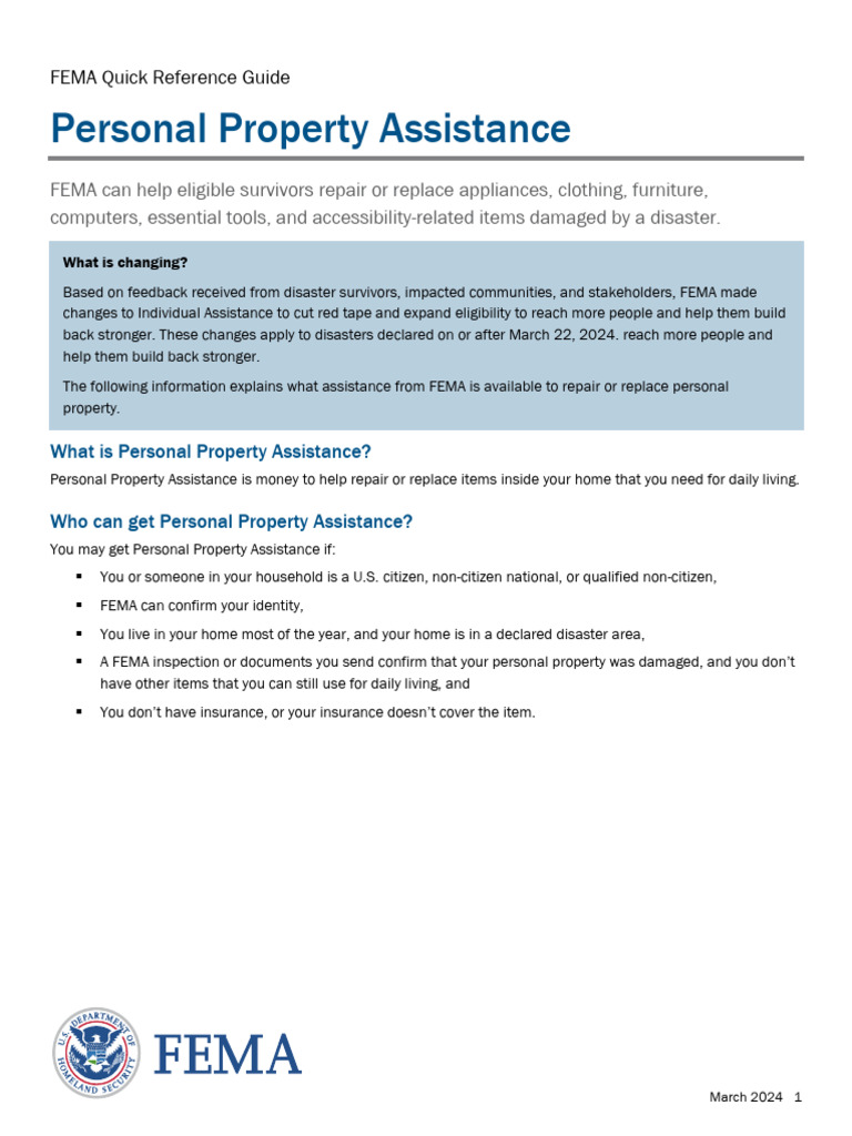 Fema - Ia Quick Reference - Personal Property | PDF | Federal Emergency ...