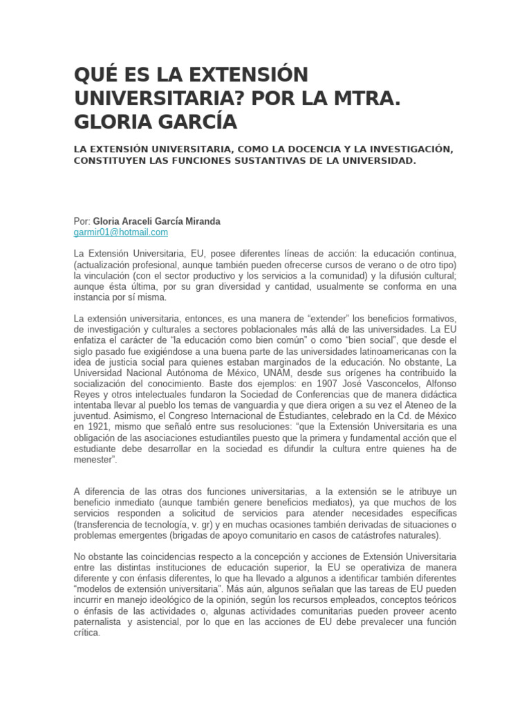 Qué Es La Extensión Universitaria | PDF | Universidad | México