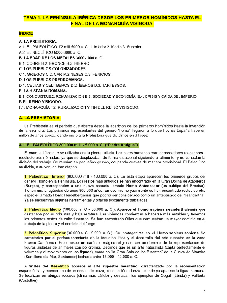 Tema 1. La Peniì Nsula Ibeì Rica Desde Los Primeros Homiì Nidos Hasta El Final de La Monarquiì A ...