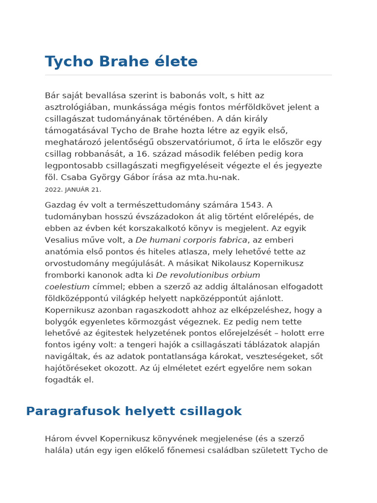 Tycho Brahe Élete | PDF