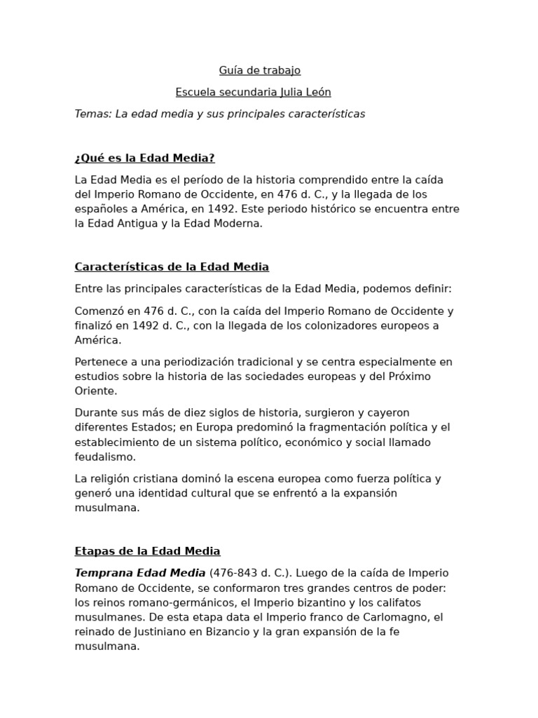 Características de la Edad Media | PDF | Edades medias | imperio Bizantino
