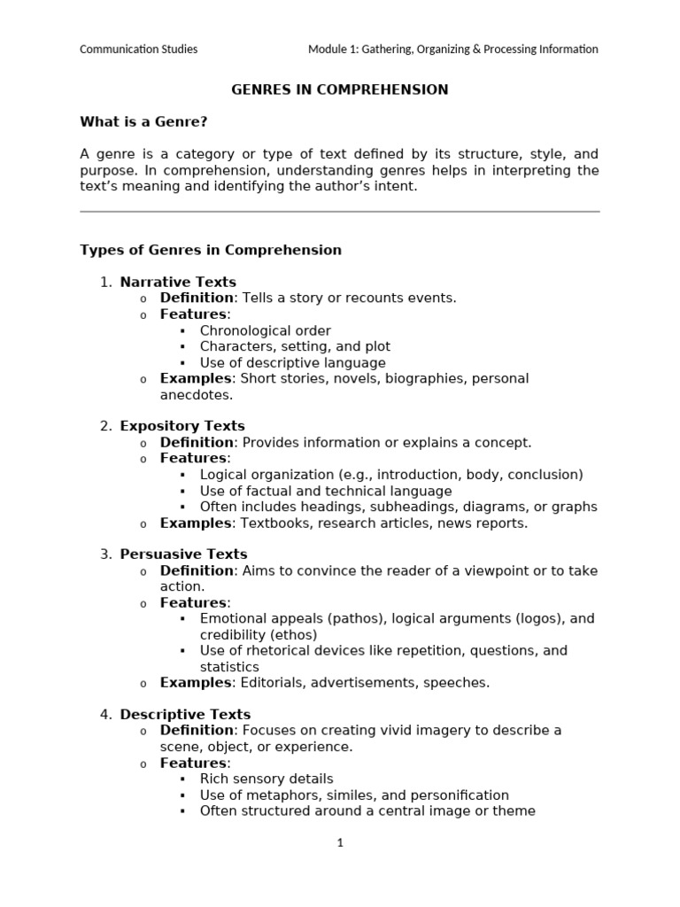 Understanding Text Genres in Comprehension | PDF | Human Communication ...