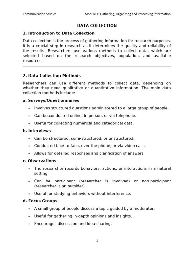 Data Collection Methods in Research | PDF | Focus Group | Data