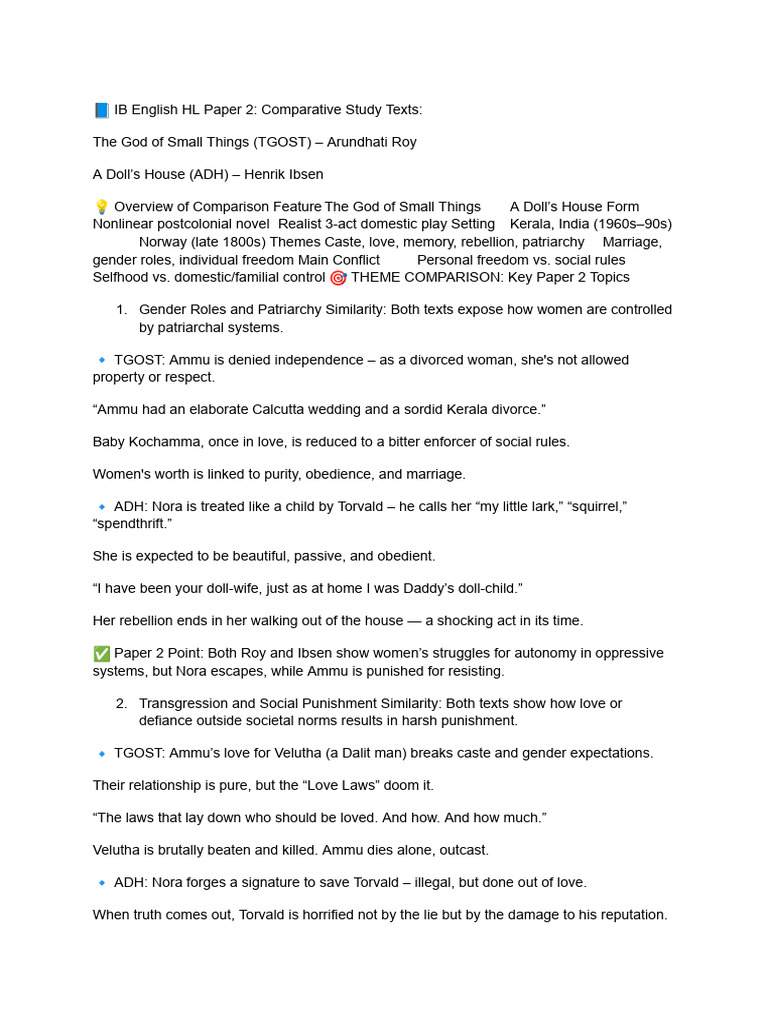 ? IB English HL Paper 2 - Comparative Study Texts | PDF | A Doll's ...