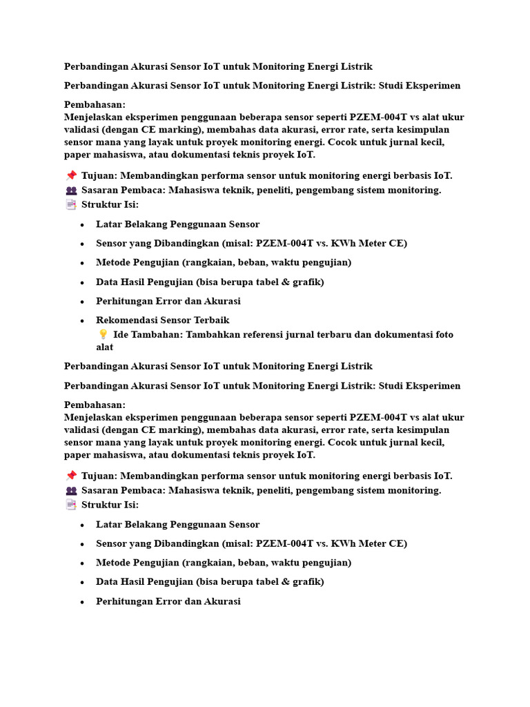 Perbandingan Akurasi Sensor IoT untuk Monitoring Energi Listrik | PDF